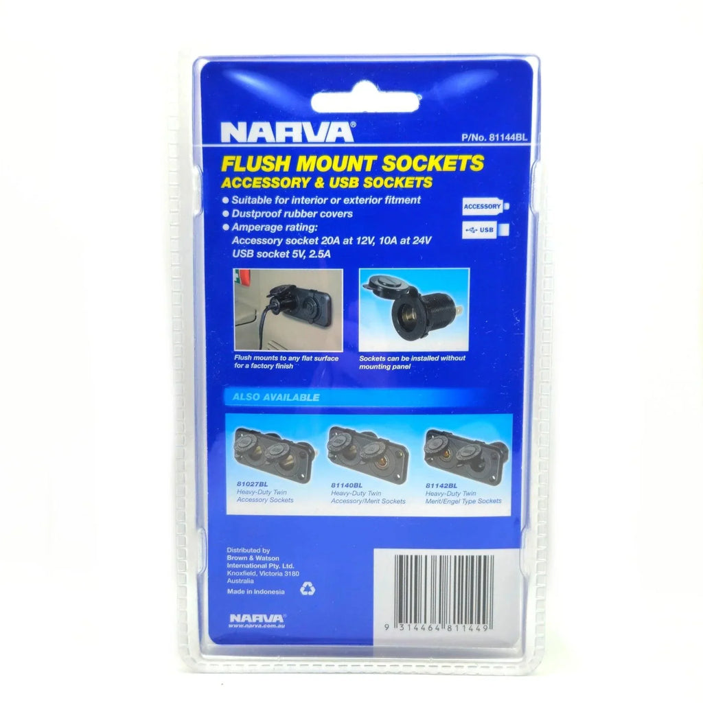 Narva Accessory Socket & Twin USB Sockets Flush Mount