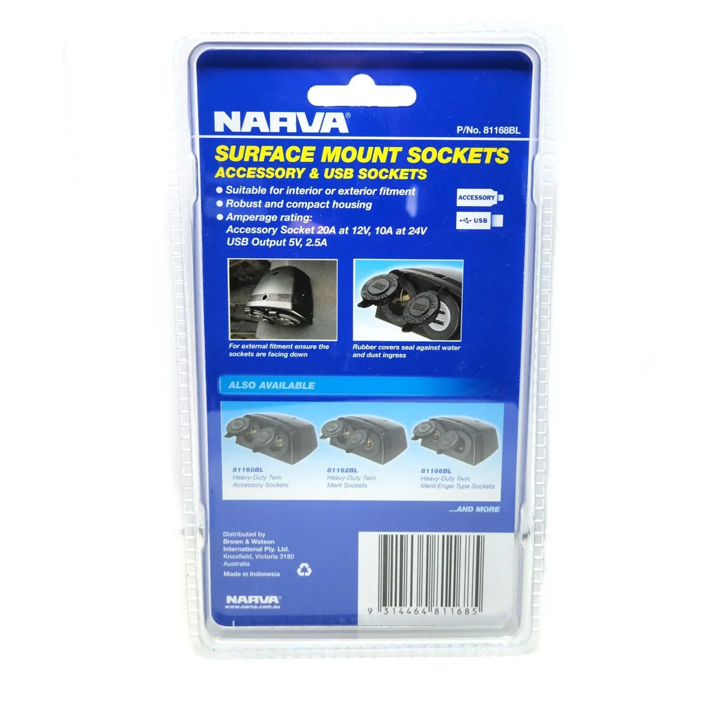 Narva Accessory & Twin USB Sockets Surface Mount