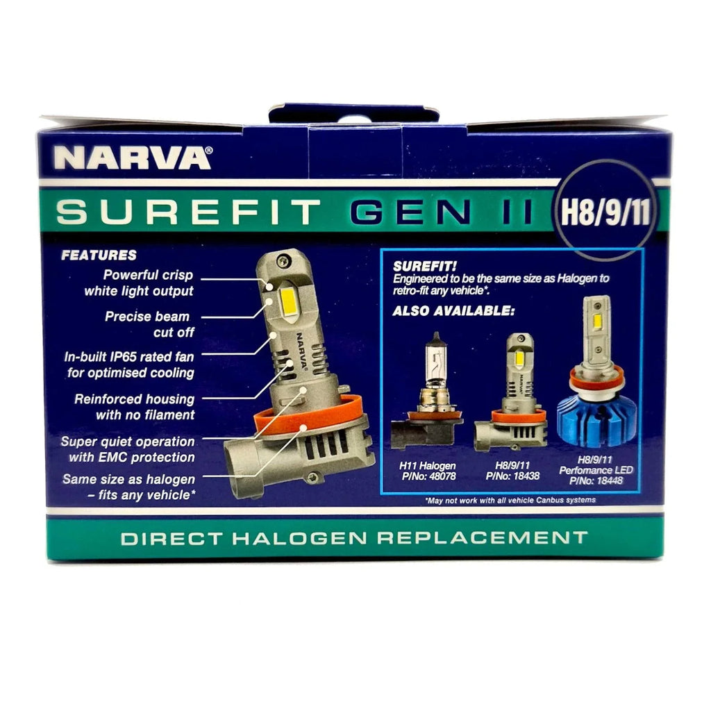 Narva H8 / H9 / H11 LED Globes Surefit GEN II Pair 12V / 24V Pair