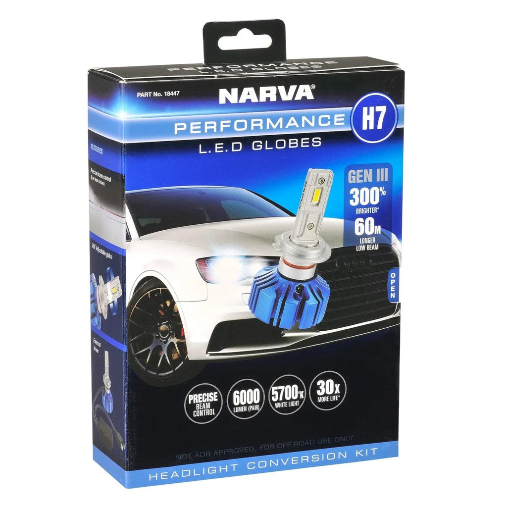 Narva H7 LED Headlight Globes Performance Kit GEN III 12/24V with T10 LED's