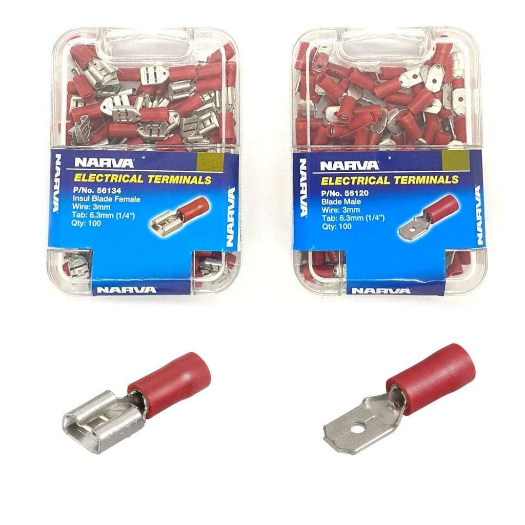 Narva Terminals Male & Female Blade Terminal fits 2.5mm to 3mm Wire 100 ...