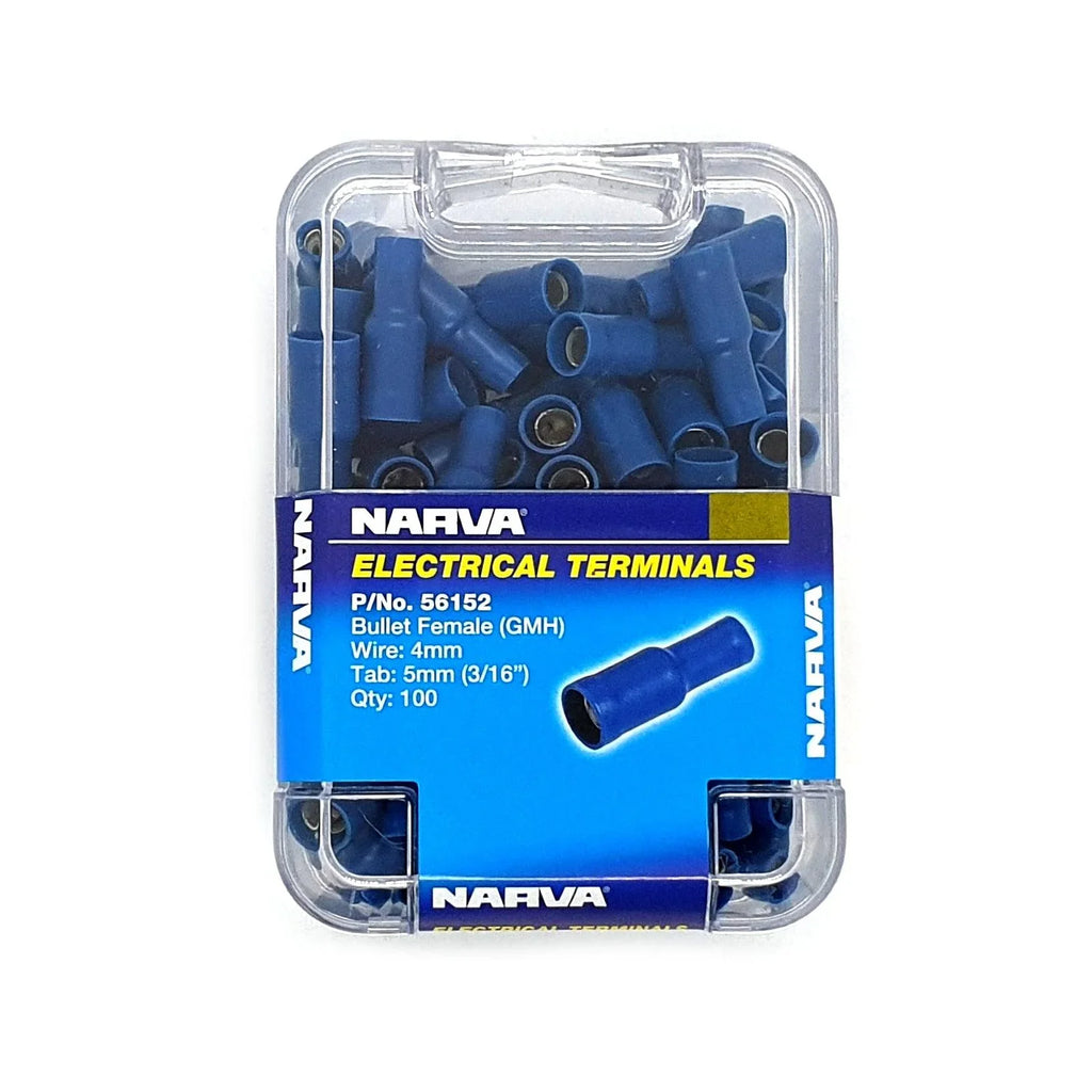 Narva Female Bullet Terminal Blue for 4mm Wire 100 Pack
