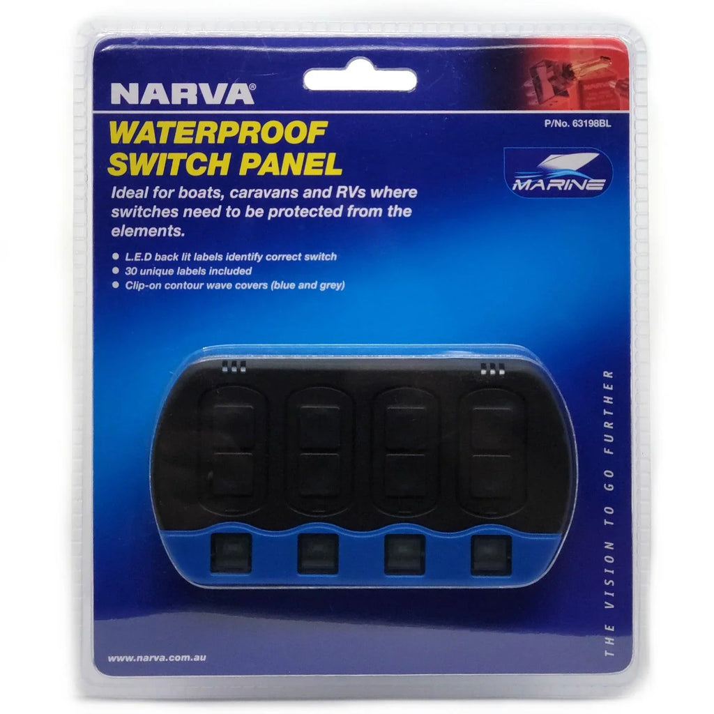 Narva Marine Waterproof Switch Panel 4 Switch with Labels 12/24V