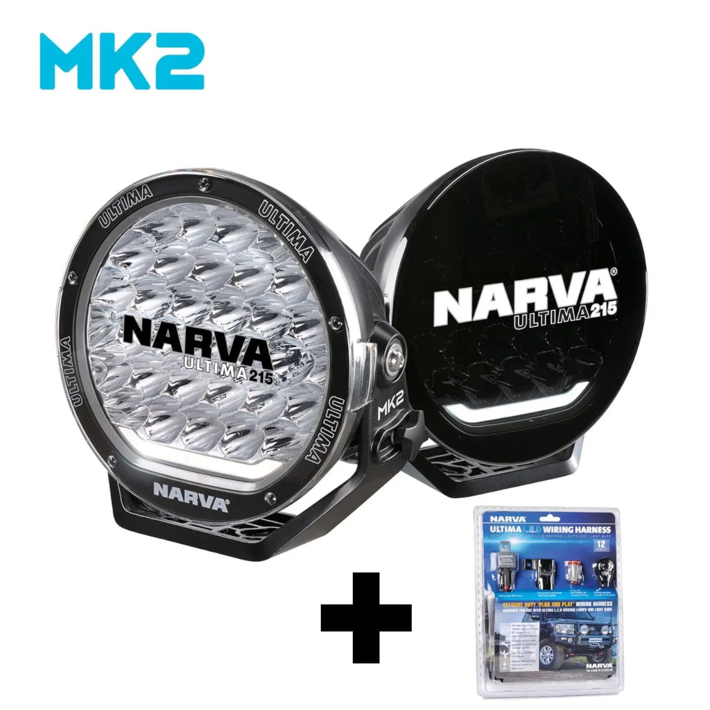 Narva Ultima 215 LED Driving Lights MK2 Black with Wiring Harness Pair