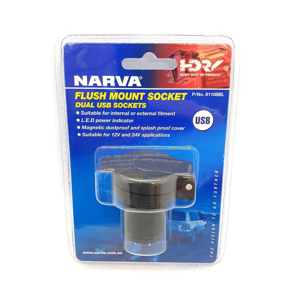 Narva Twin USB Socket Heavy-Duty with Magnetic Dust Cover