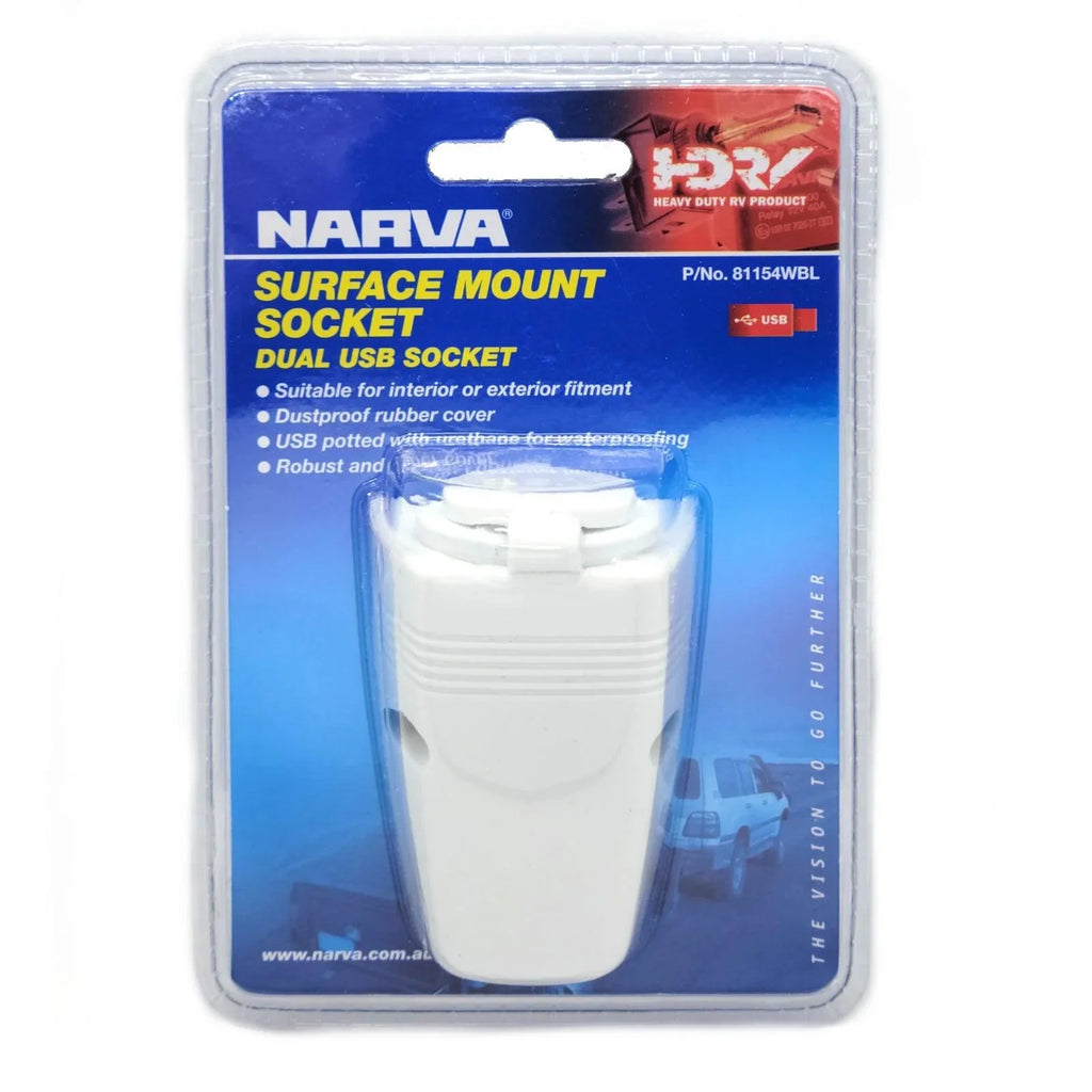 Narva Twin USB Socket Surface Mount White