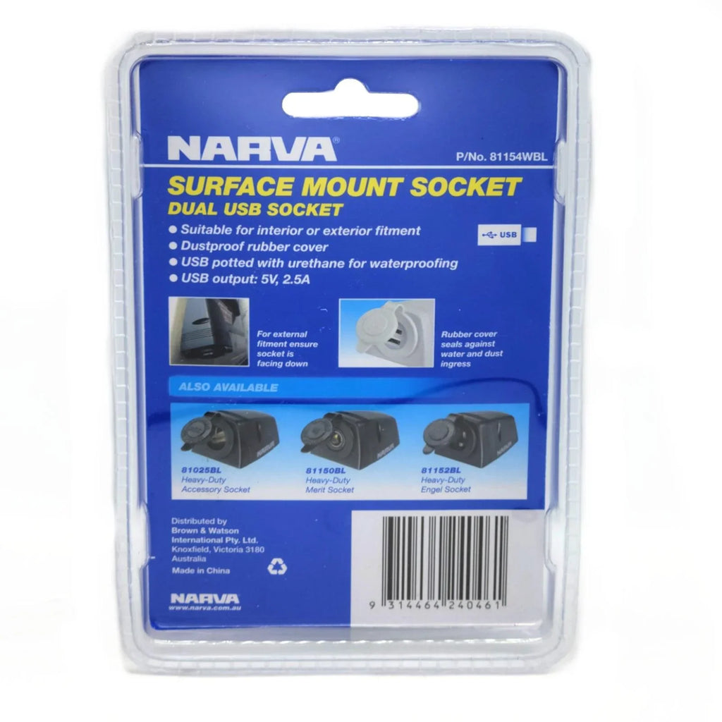 Narva Twin USB Socket Surface Mount White