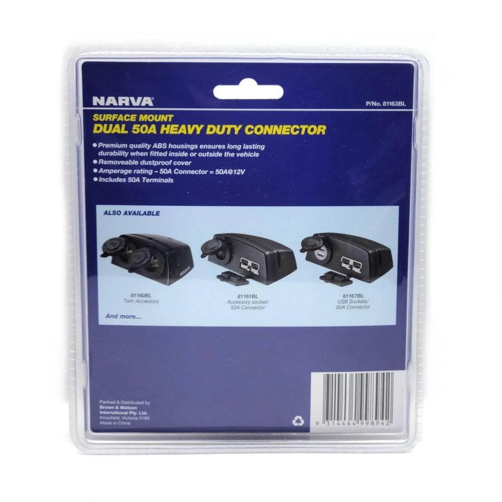 Narva 50A Twin Anderson Plugs / Sockets Surface Mount with Covers