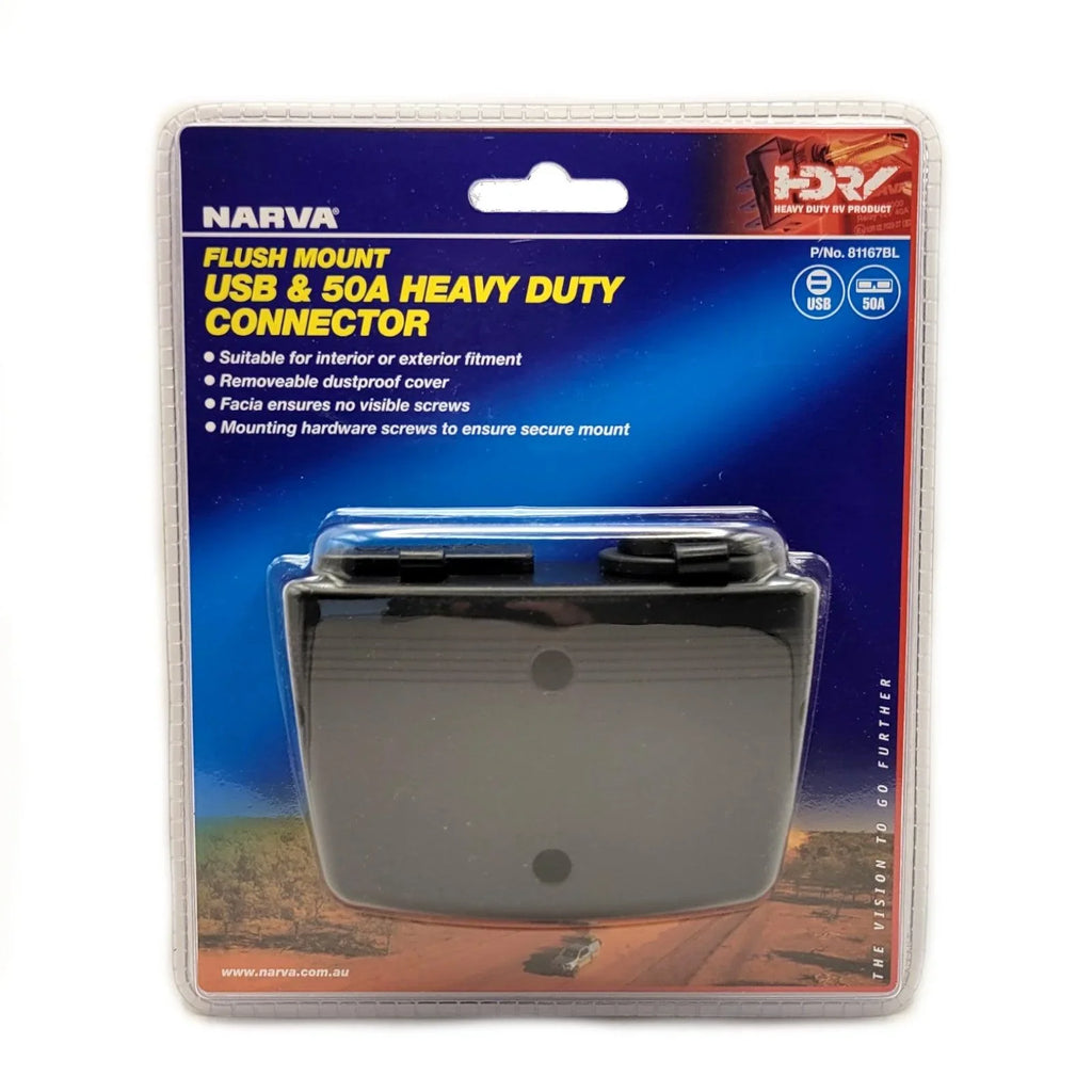 Narva Twin USB Socket and 50A Anderson Plug Surface Mount with Covers