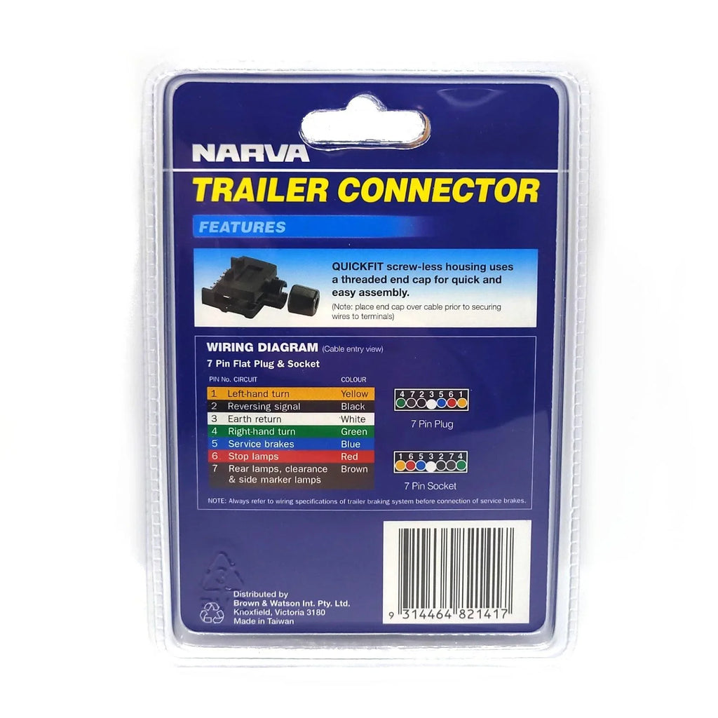 Narva 7 Pin Flat Trailer Plug Quickfit Male