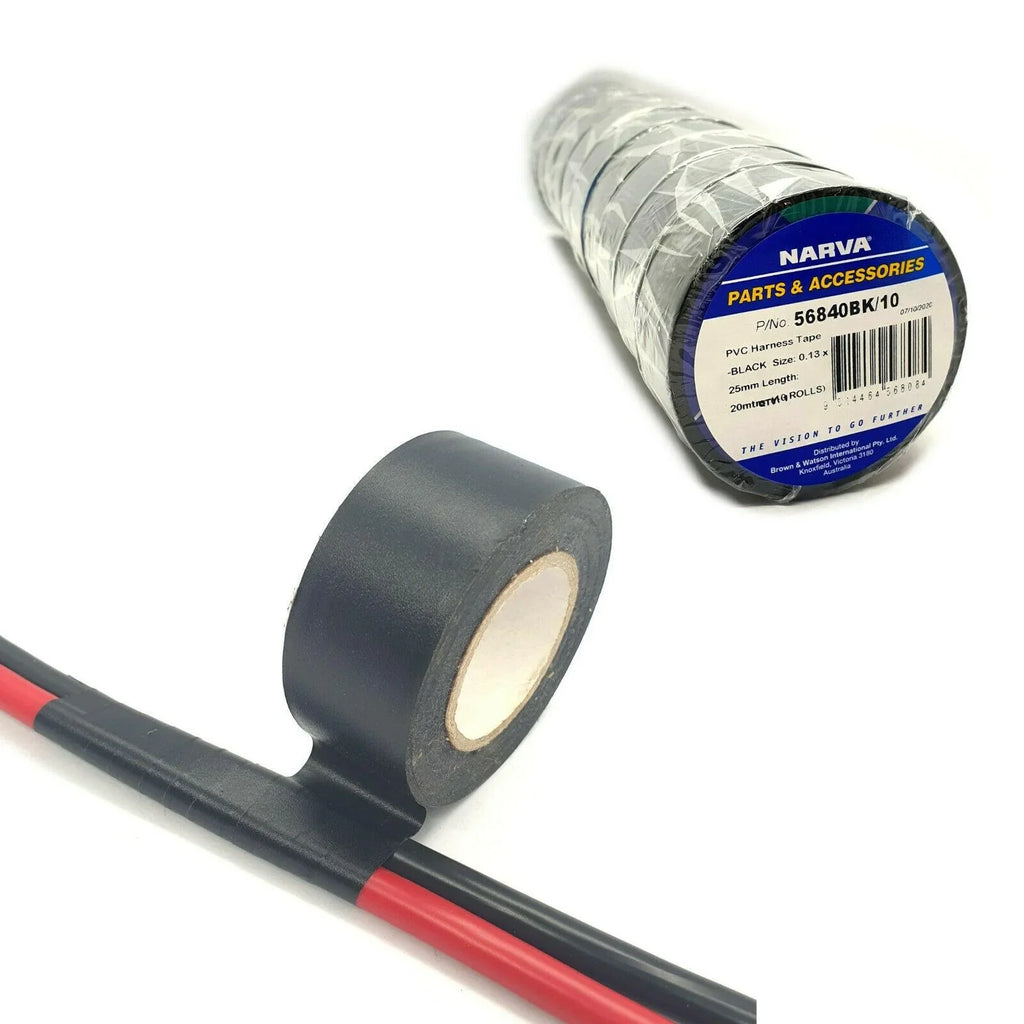 Narva Harness Loom Tape PVC 25mm Wide x 20m Long Wiring Loom Tape Black ...